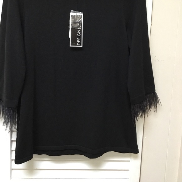 Design 365 | Sweaters | Nwt Black Feather Sleeve Sweater | Poshmark